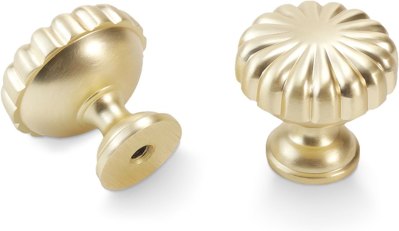 BUKOBYHE 10 Pack Kitchen Cabinet Handles Brushed Gold Cabinet Knobs Gold Drawer Knobs Solid ...