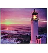 Amazon.com: LED Light House Canvas Print - Lighted Nautical Beach ...