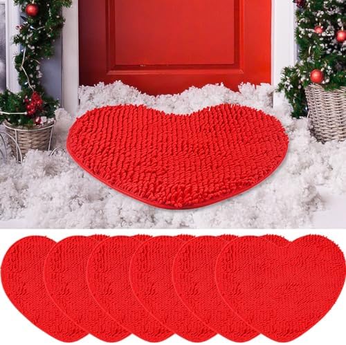 Amazon.com: Drydiet 6 Pcs Heart Shaped Rug Valentine's Day Mat Chenille ...