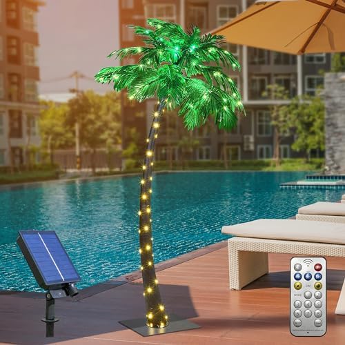 Amazon.com: Solar Lighted Palm Tree 7FT Artificial Palm Tree Decor for ...