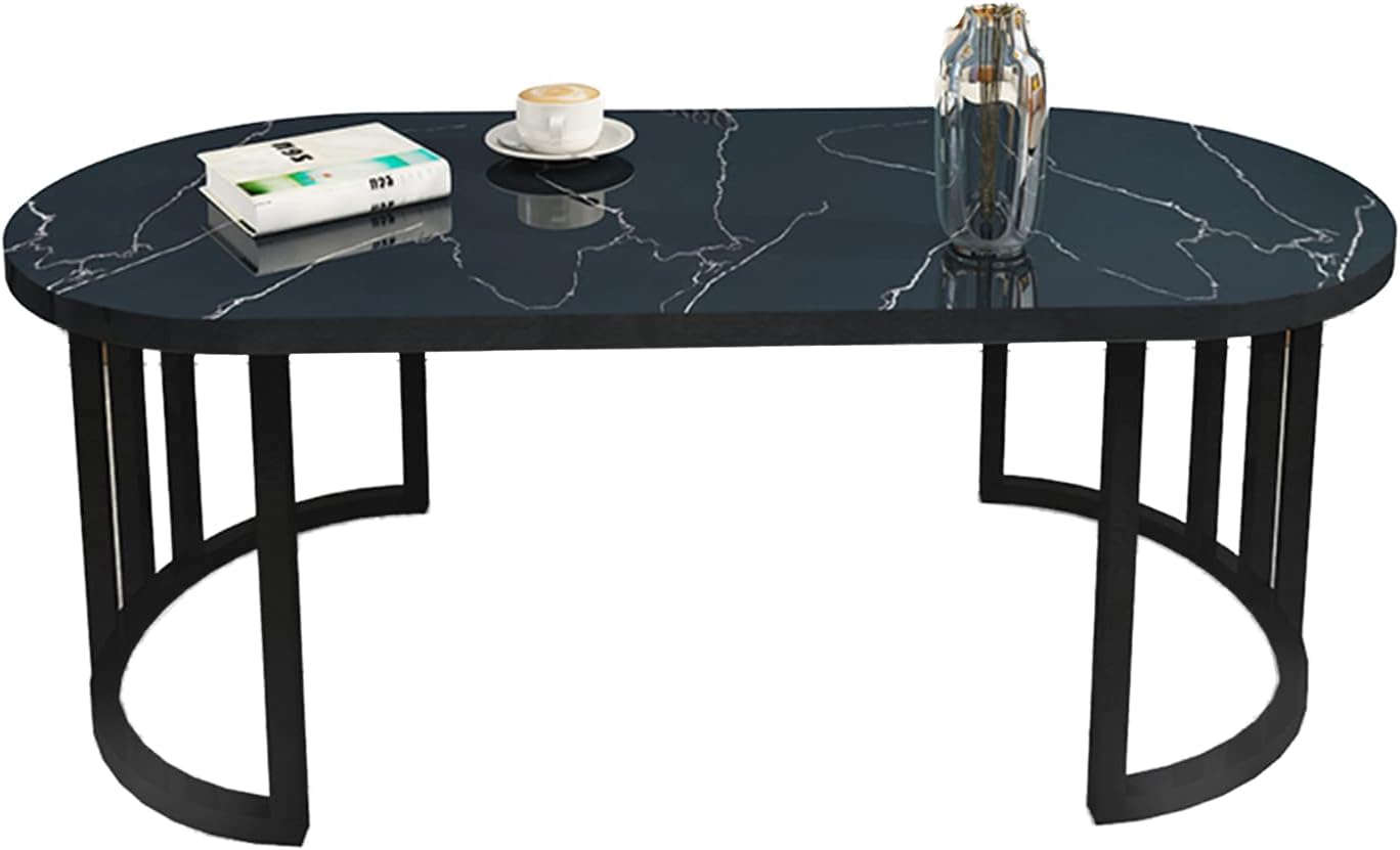 Marble Effect Coffee Table, Oval Wood Top Side Table, Low Table, 100 ...