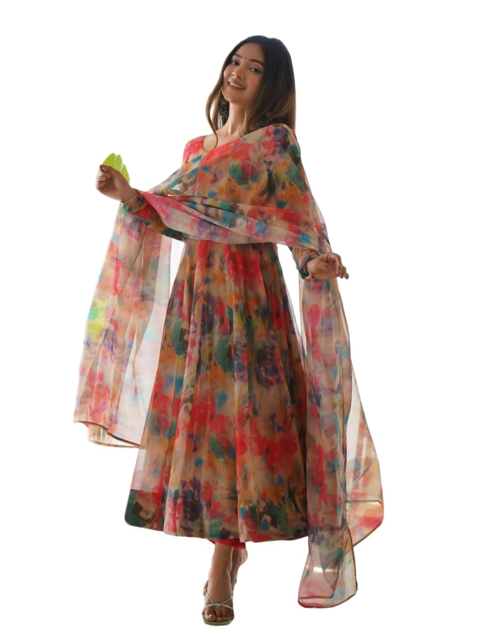 ROYALICA Womens Calf Length Gown with Tabby Organza Silk Fabric Fully ...