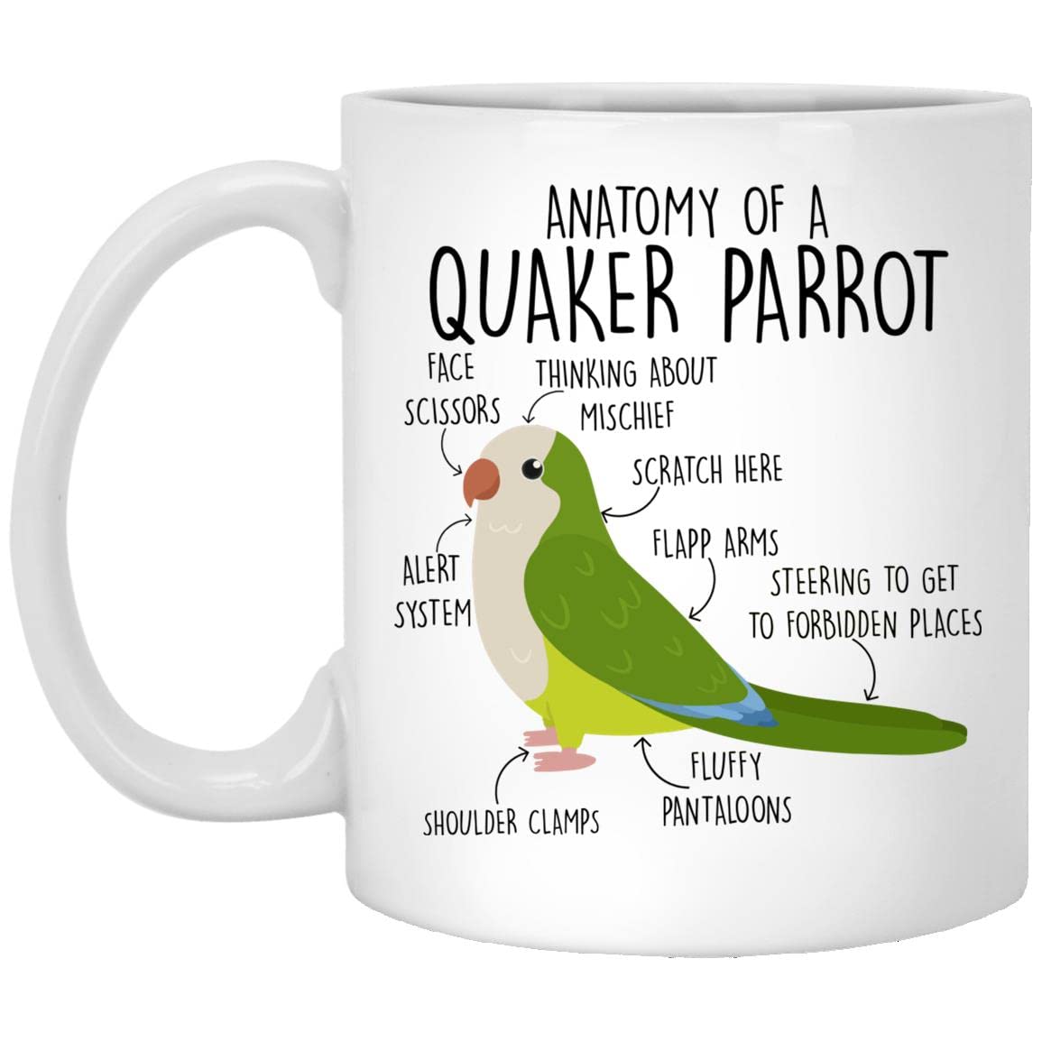 Amazon.com: Green Quaker Coffee Mug, Cute Bird Gift, Pet Lover, Funny ...