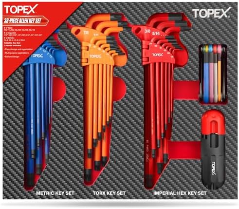 TOPEX 38Pcs Allen Key Set Hex Key Allen Wrench Folding Hex Key Ball End ...