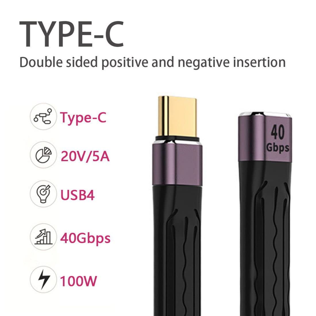 Snapklik.com : Chenyang CY USB-C USB4 Extension Cable Slim Flat Male To ...