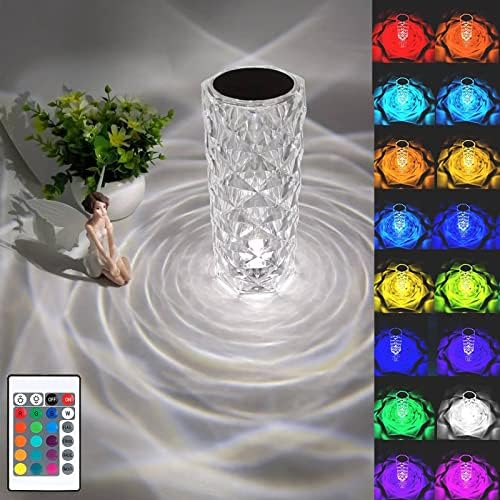 AcnA Touching Control Rose Crystal Lamp, 2500mAH 16 Colors USB ...
