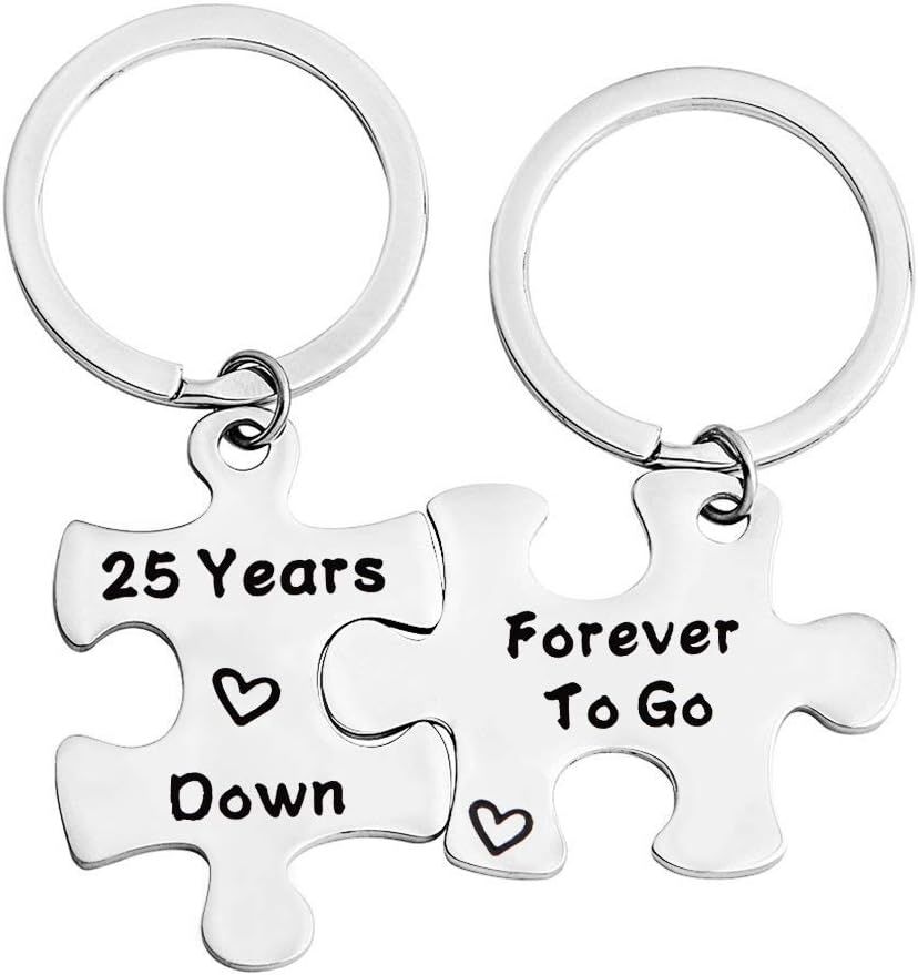 Amazon.com: FEELMEM 25th Anniversary Present Couples Puzzle Keychain ...