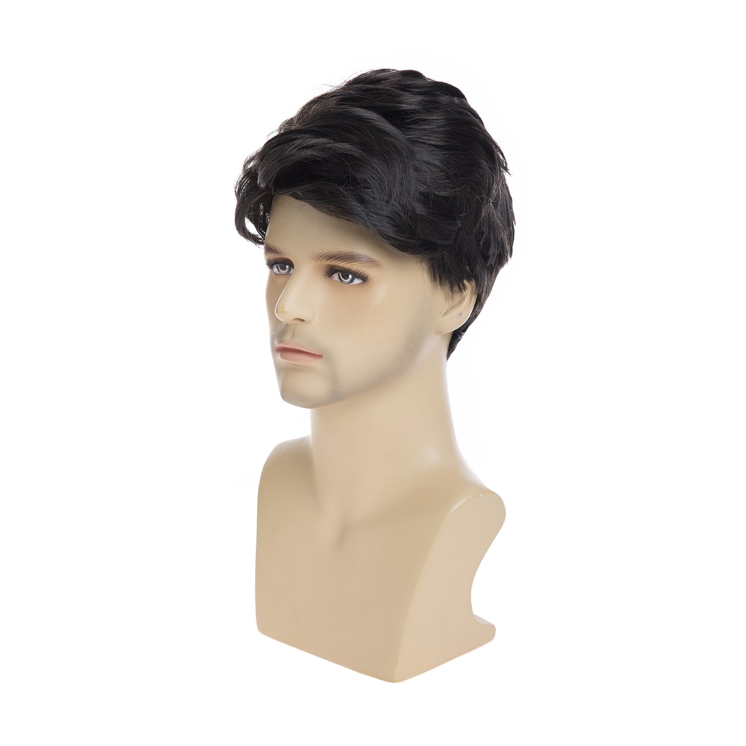 Mens Short Wig Short Brown Layered Natural Synthetic Halloween Cosplay ...