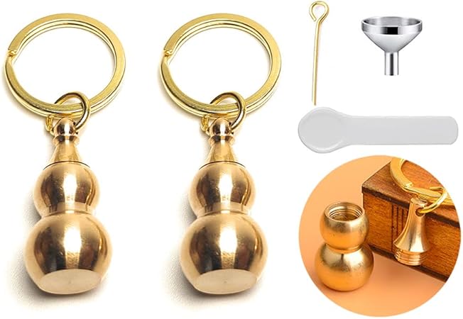 Amazon.co.jp: CODEKALA ひょうたんキーホルダー スタッシュジャーキット 真鍮製 防水 小型ピルホルダー スプーン 金属製 ...