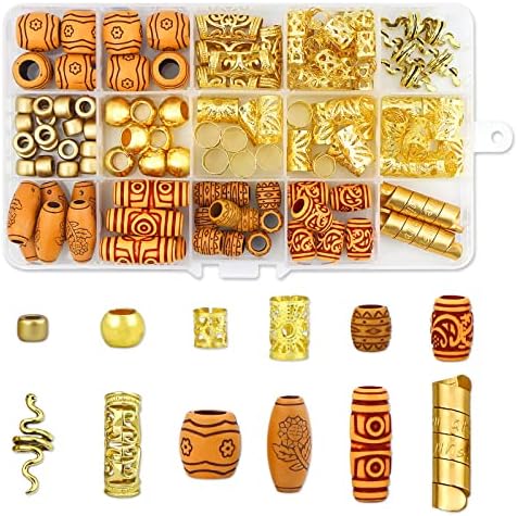 Amazon.com: Hair Tube Beads, 60 Pieces Imitation Wood Beads Dreadlock ...