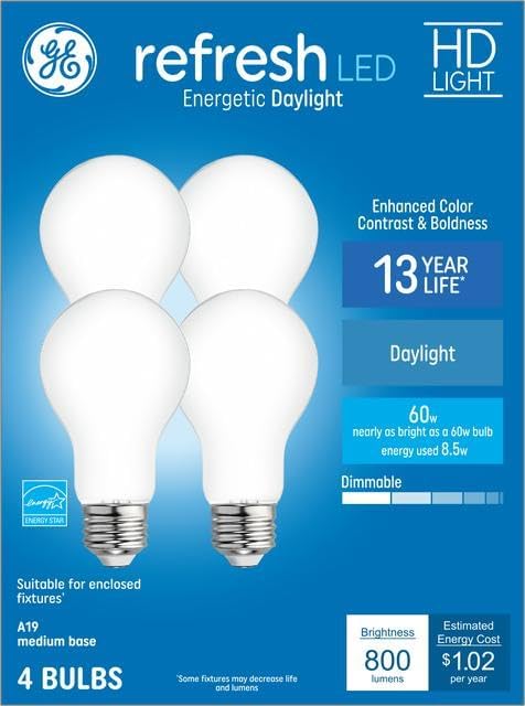 GE Refresh HD Daylight 60W Replacement LED Indoor General Purpose A19 ...