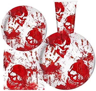 Amazon.com: Serves 30 Bloody Halloween Party Pack – Skeleton Themed 9 ...