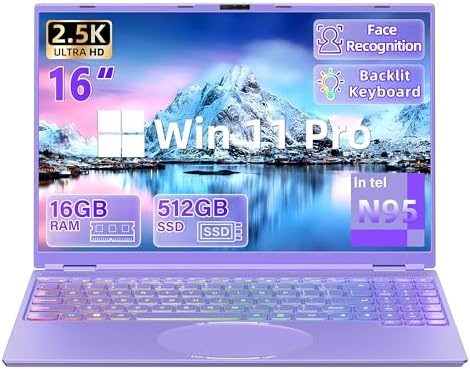 Amazon.com: 16" Purple Laptop,Ultra-Narrow Bezel 2.5K QHD IPS ...