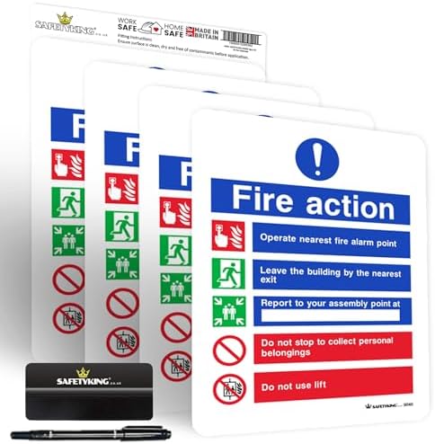 SAFETYKING® FIRE ACTION STICKER KIT - 4 Piece Set with Squeegee and ...