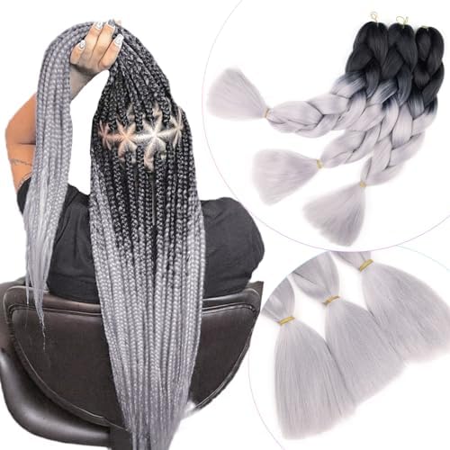 Amazon.com : Black to Grey Gray Braiding Hair Extensions for Braids 24 ...