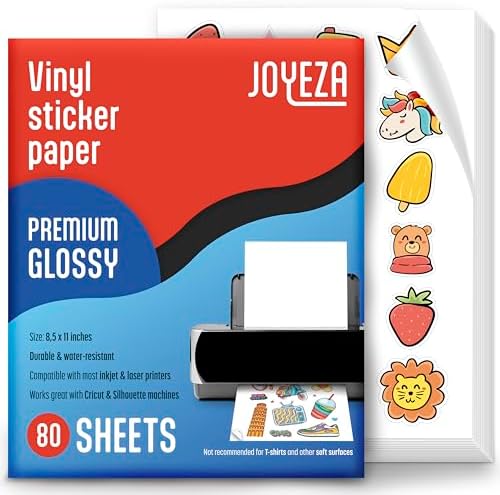 JOYEZA Premium Printable Vinyl Sticker Paper for Inkjet Printer - 80 ...
