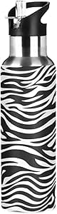 Amazon.com: Kigai Zebra Stripes Water Bottle with Straw Lid 20oz Vacuum ...