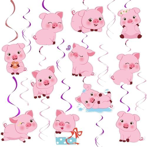 Amazon.com: 30PCS Pink Pig Birthday Party Hanging Swirl Decorations ...