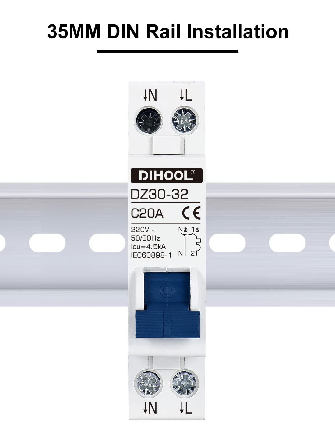 DIHOOL MCB Circuit Breaker 1P+N 10A phase line + neutral line Din Rail ...