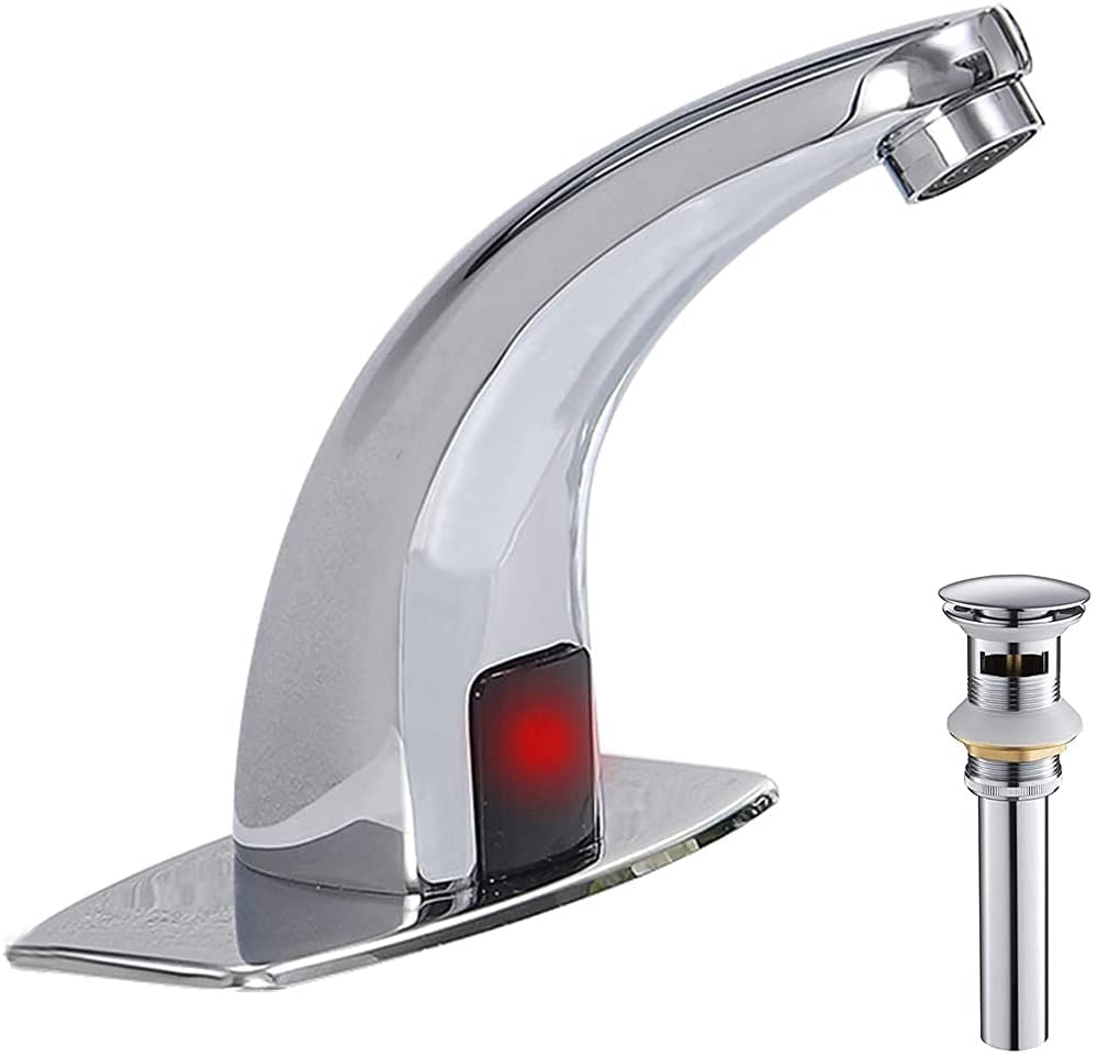 Touchless Bathroom Sink Faucet with Drain Stopper Overflow Chrome ...