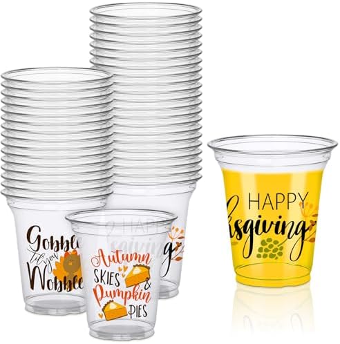 Amazon.com: Blulu 100 Pieces 16 Ounce Thanksgiving Plastic Cups ...