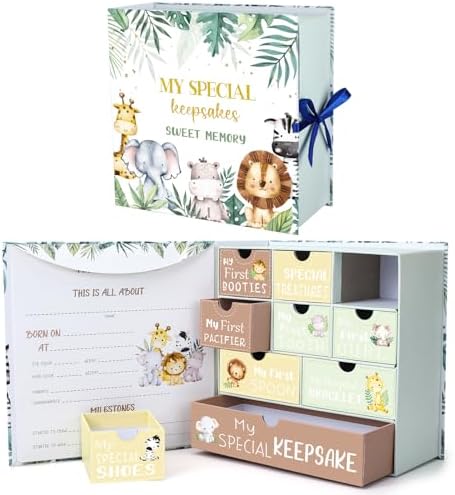 Amazon.com : Beeveer Baby Keepsake Box Newborn Memory Organizer with 9 ...
