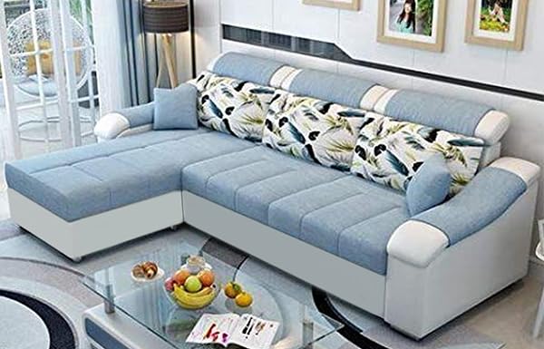 Zunera 4 Seater L Shape,Sofa Set for Living Room (Light Blue Grey ...