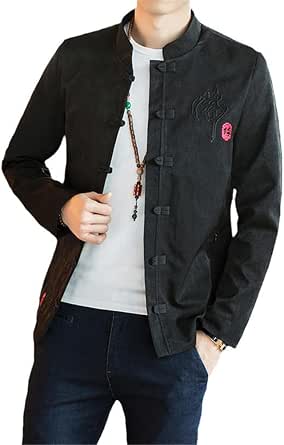 Xingfenly Buddha-Word Embroidery Jacket Men Japanese Streetwear Winter ...