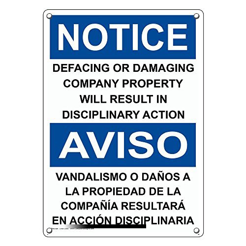 Weatherproof Plastic Vertical OSHA Notice Defacing Or Damaging Property ...
