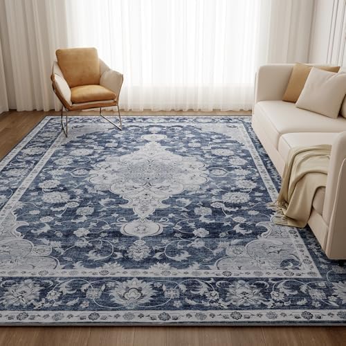 Amazon.com: Bloom Rugs Caria Washable Non-Slip 5x7 Rug - Blue ...