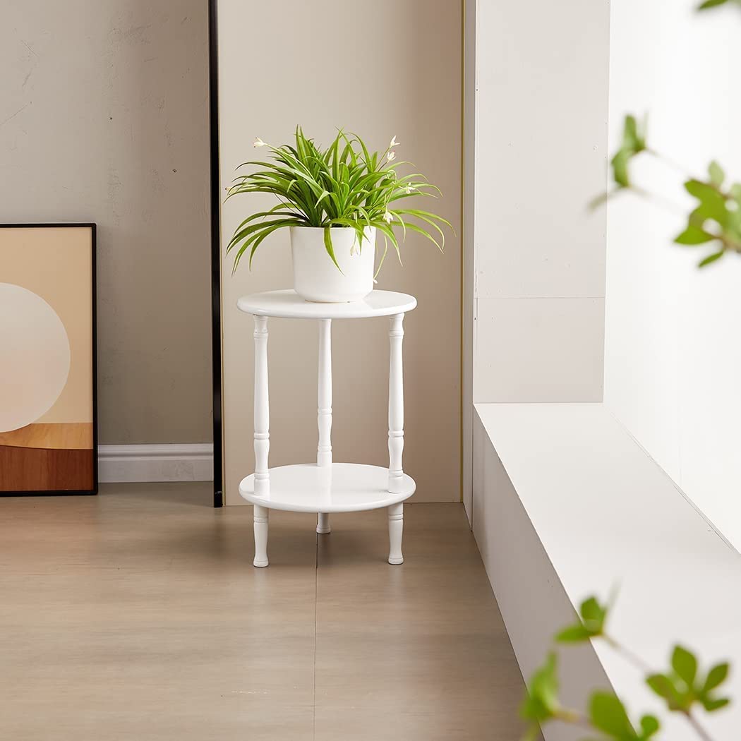 Dime Arts Shoppee Round Side Table, 2-Tier End Table for Small Spaces ...