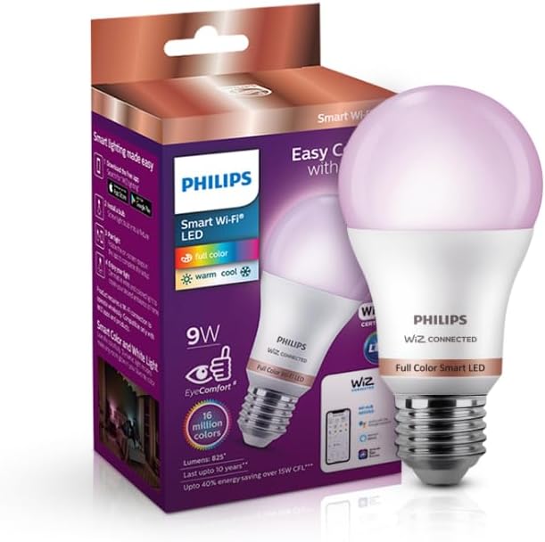 Buy Philips Wiz Smart WI-Fi LED Bulb E27 9-Watt, 16 Million colors ...