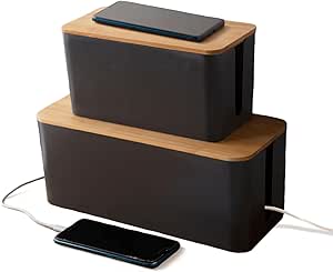 Gominimo Set of Two Cable Management Box Storage with Bamboo Lid ...