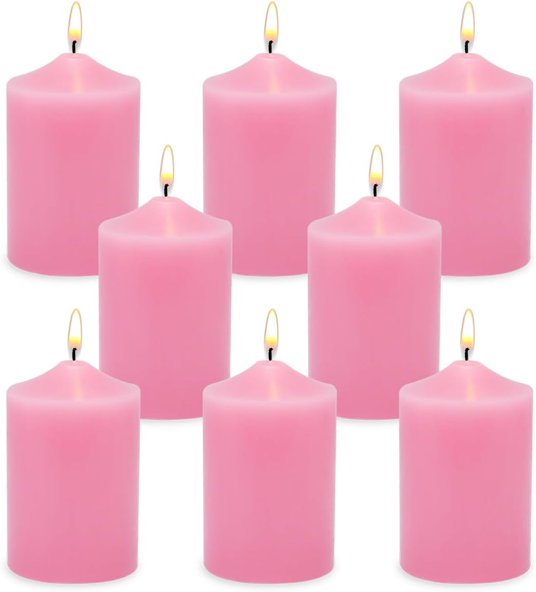 Amazon.com: 2 Inch Unscented Pink Pillar Candles, 24 Hour 2x3 Inch ...