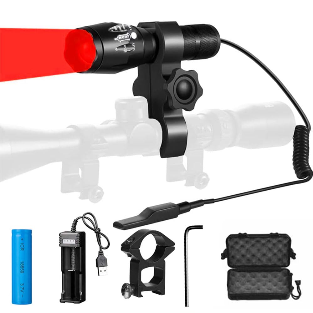 Buy Rechargeable Red Light Flashlight，500 Yard Red Light Zoomable ...