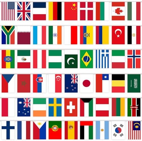 YOFANUP Guirlande Drapeau, 50 Drapeaux du Monde, 15 mètres/50 Pieds ...