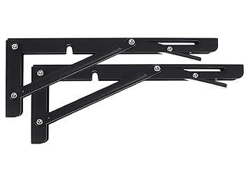 GLUN® Folding Shelf Brackets 16 Inch Black Colour Metal, Collapsible ...