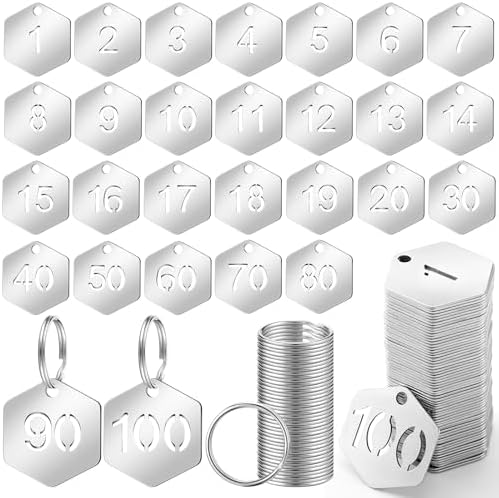 Amazon.com : Zonon 1-100 Numbered Metal Tags with Key Rings Hollowed ...