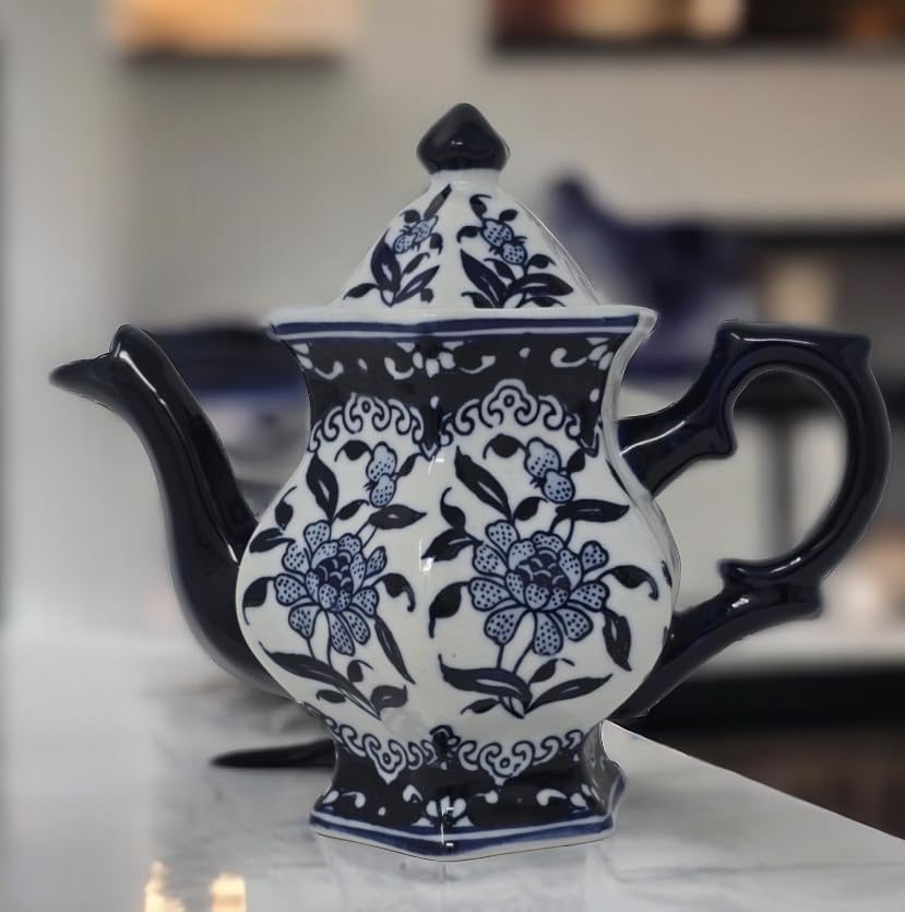 Amazon.com | 123Arts Teapot, Ceramic Tea Pot, Blue and White Teapot ...