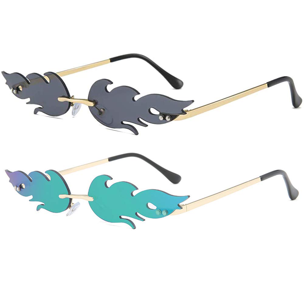 Fashion Fire Flame Sunglasses Women Men Retro Rimless Fire-Shape Wave ...