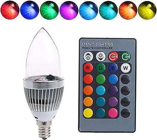 Amazon | E14 3W RGB LED スマート電球、E12 E14 電池式電球 E14 LED キャンドル多色ランプ電球リモコンキット廊下トイレ廊下ホテル (E12透明カバー ...