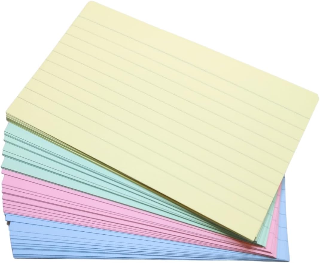 1 x 100 Sheet Pack of Record Flash Cards Coloured Study Revision ...