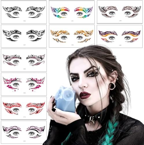 Amazon.com : 10 Sheets Eye shadow Tattoo Sticker Halloween Face Eye ...