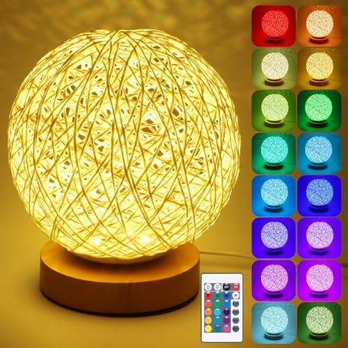 Houkiper Led Night Light, Wooden Bedside Lamps with Remote Control 3W ...