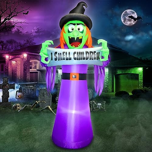 Amazon.com: 8FT Halloween Inflatable Witch Outdoor Decoration, Lighted ...