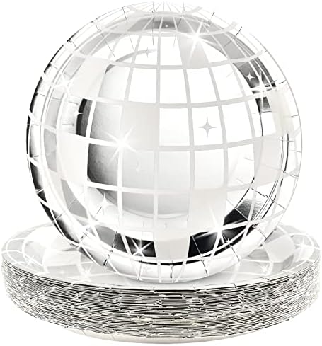 Amazon.com: 30 Pieces 9" Silver Disco Ball Paper Plates 70s Disco Party ...