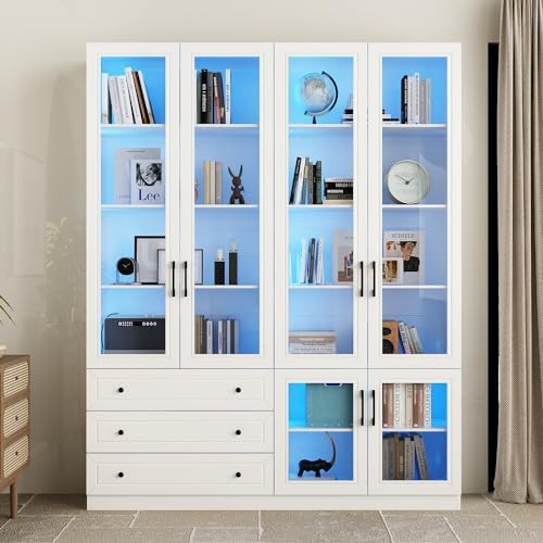 Amazon.com: Homsee Extra Large Bookcase Bookshelf with Lights, Glass ...