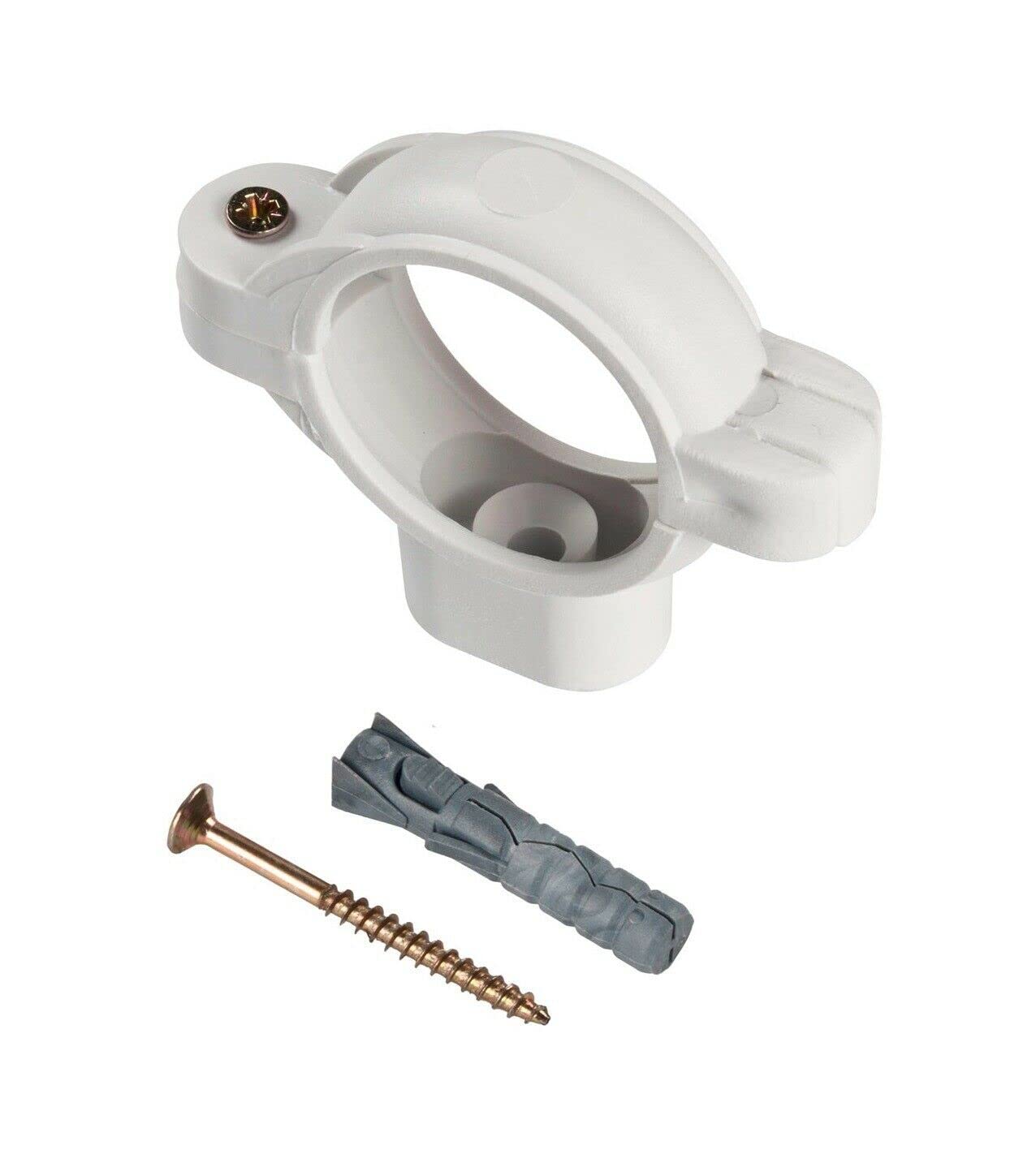 White Waste Pipe Clamp with Screw - 40mm - Drain Tube Holder / Soil ...