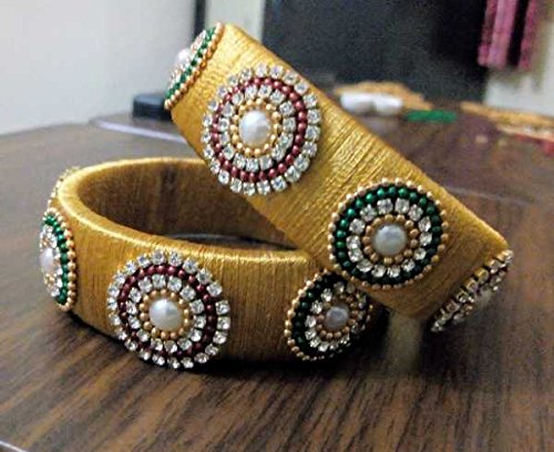 Gold Color Silk Thread Traditional Bangle Set of 2 : Amazon.in: Toys ...