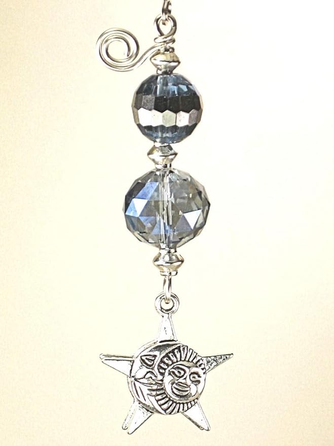 A Dreamy Blue Crescent Moon, Sun and Star Lampwork Glass Ceiling Fan ...
